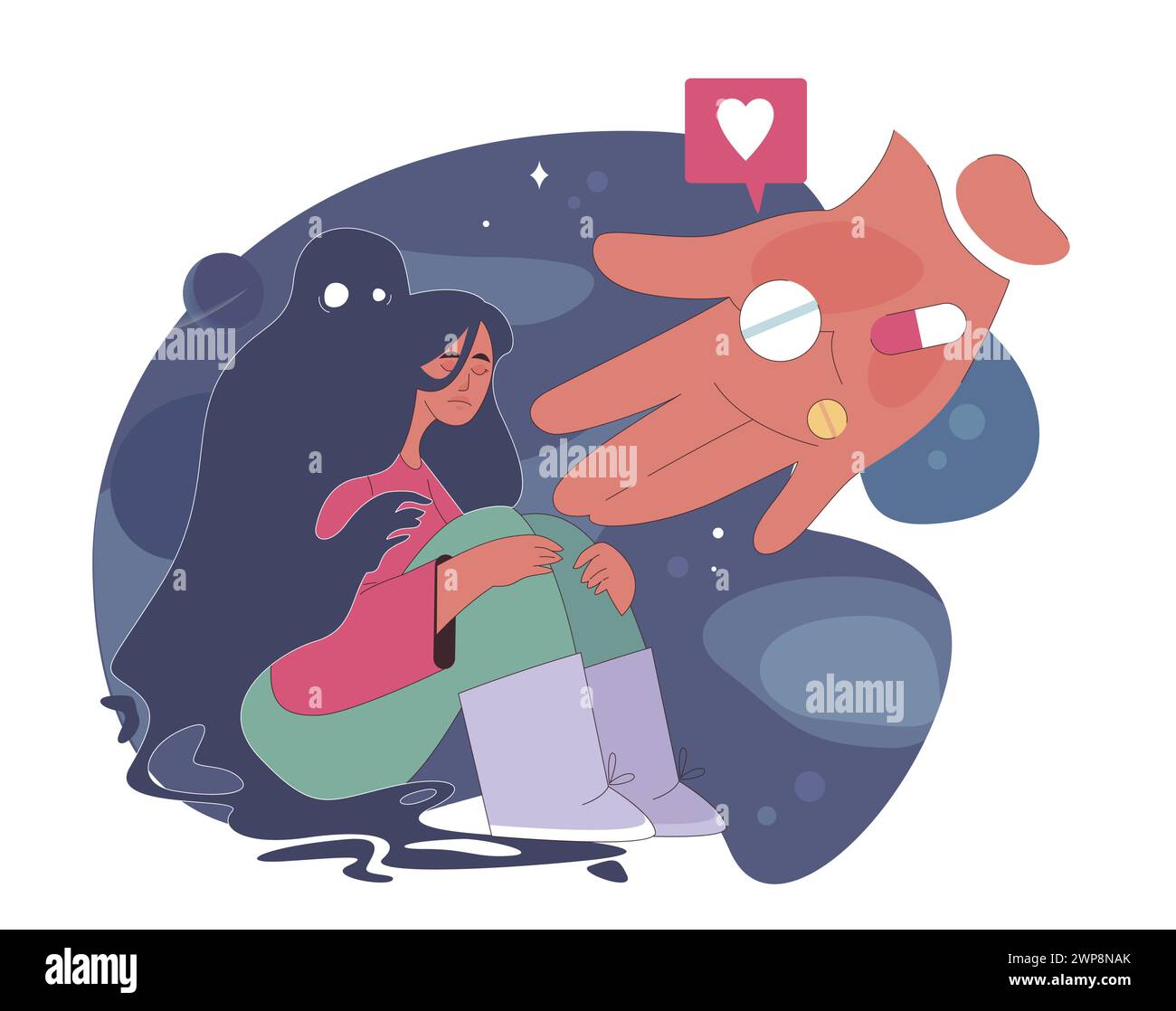 Loneliness. Unhappy person, astronaut left alone in space. Character ...