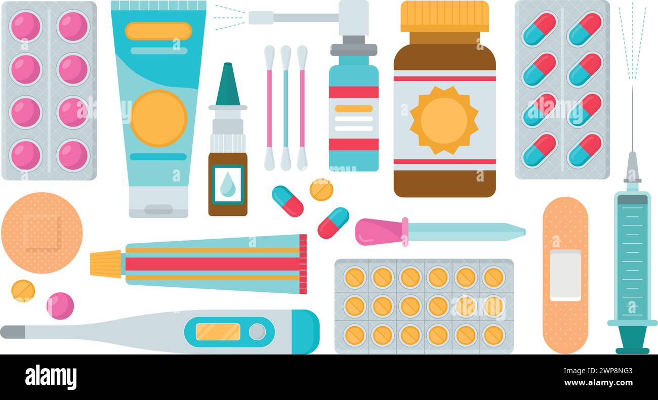 Medicine, pharmacy hospital set of drugs Vector illustration Stock ...