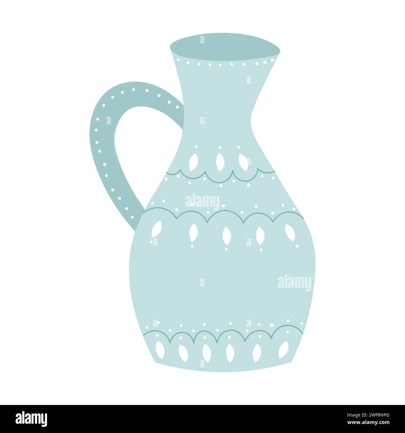 Cute blue ceramic jug design element flat cartoon illustration ...