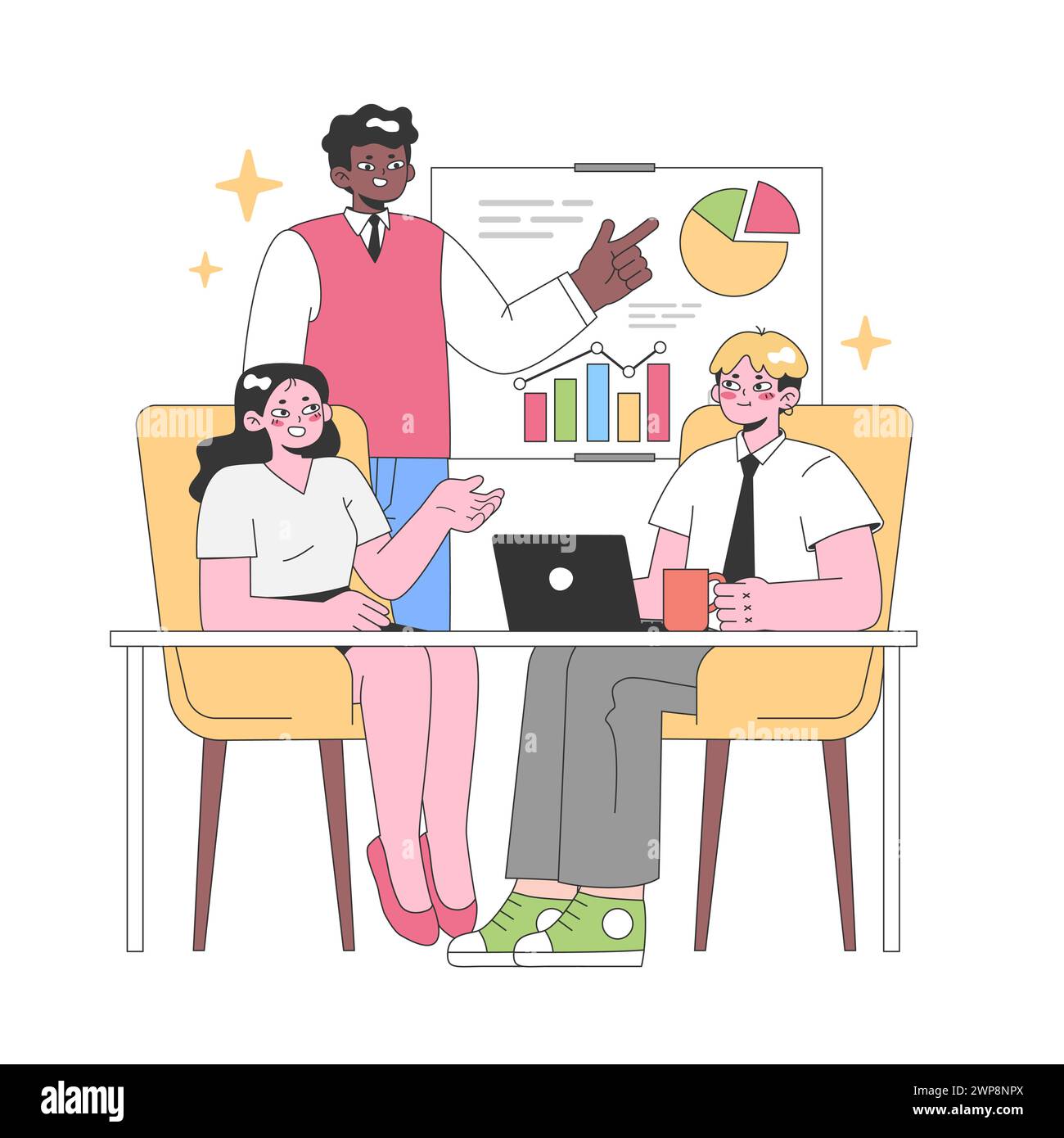 Engaged team collaborates on a project, with a dedicated leader ...