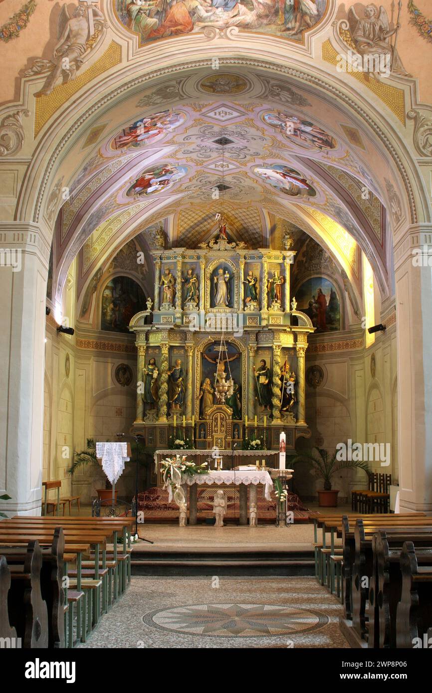 High altar in the Parish Church of Exaltation of the Holy Cross in Kriz ...