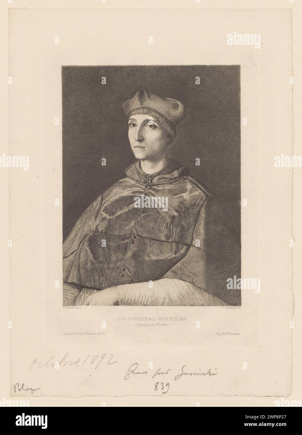 Portrait of Cardinal Bibbiena after Raphael by Feliks Stanisław ...