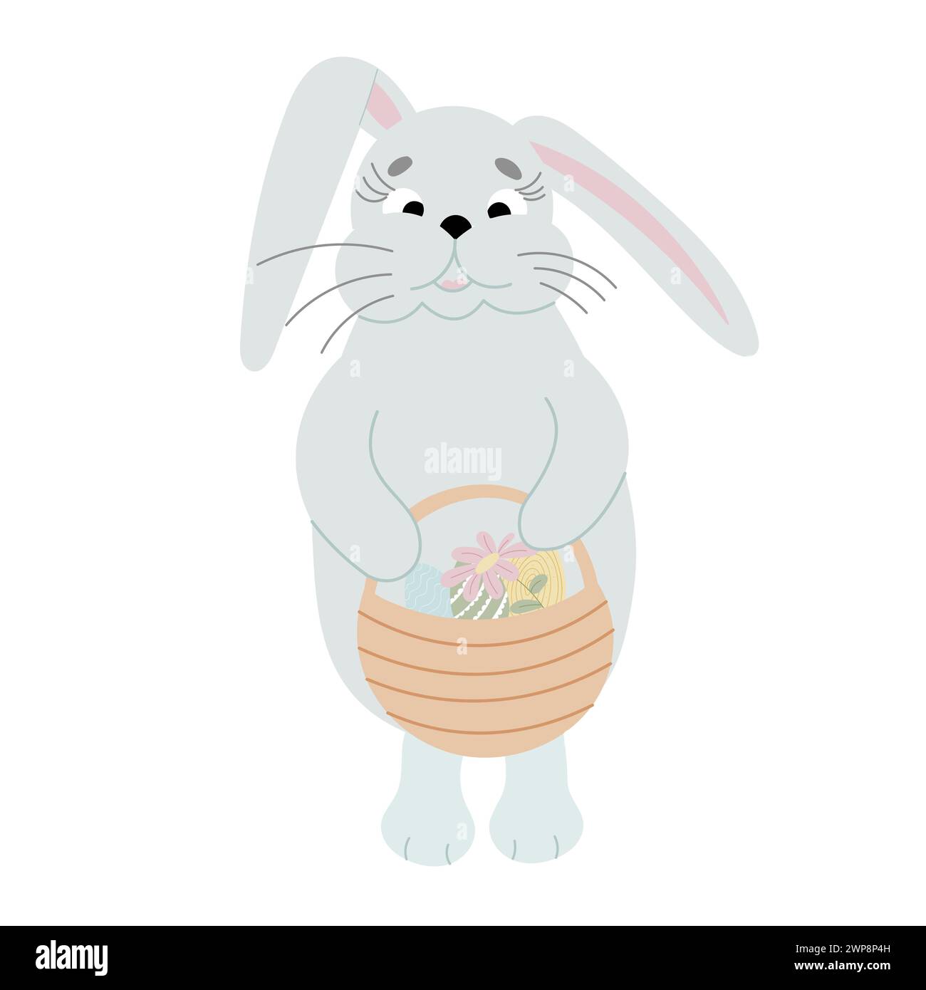 An Easter bunny cartoon rabbit holding a giant Easter egg illustration ...