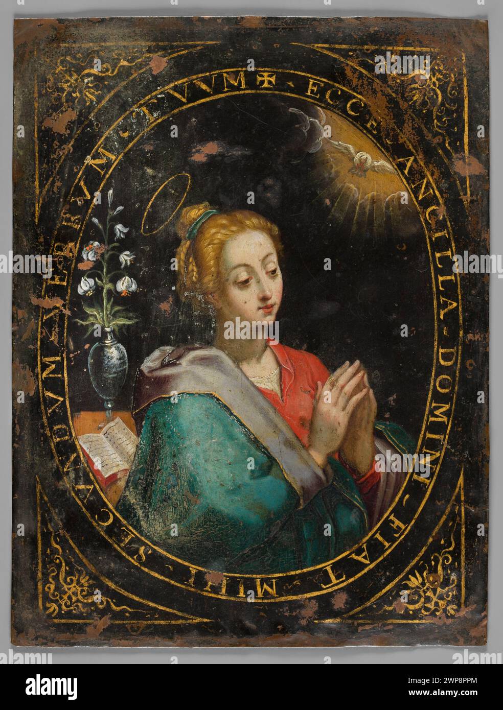 Depiction of the Virgin Mary from the Annunciation scene, circa 1650 ...