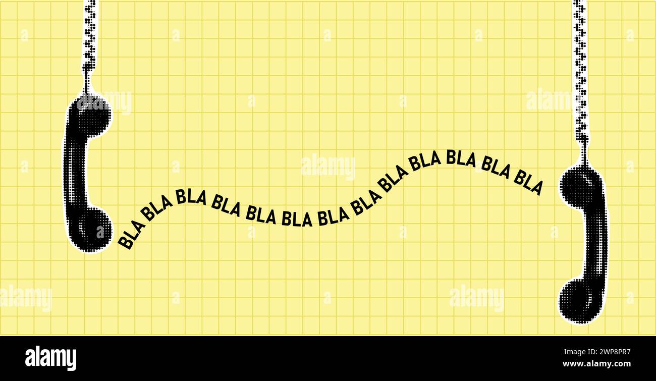 Halftone black telephone receivers on cable.Trendy collage, retro ...