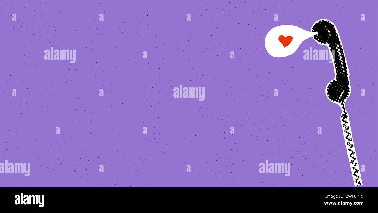 Halftone black hanging telephone receiver on purple background. Trendy ...