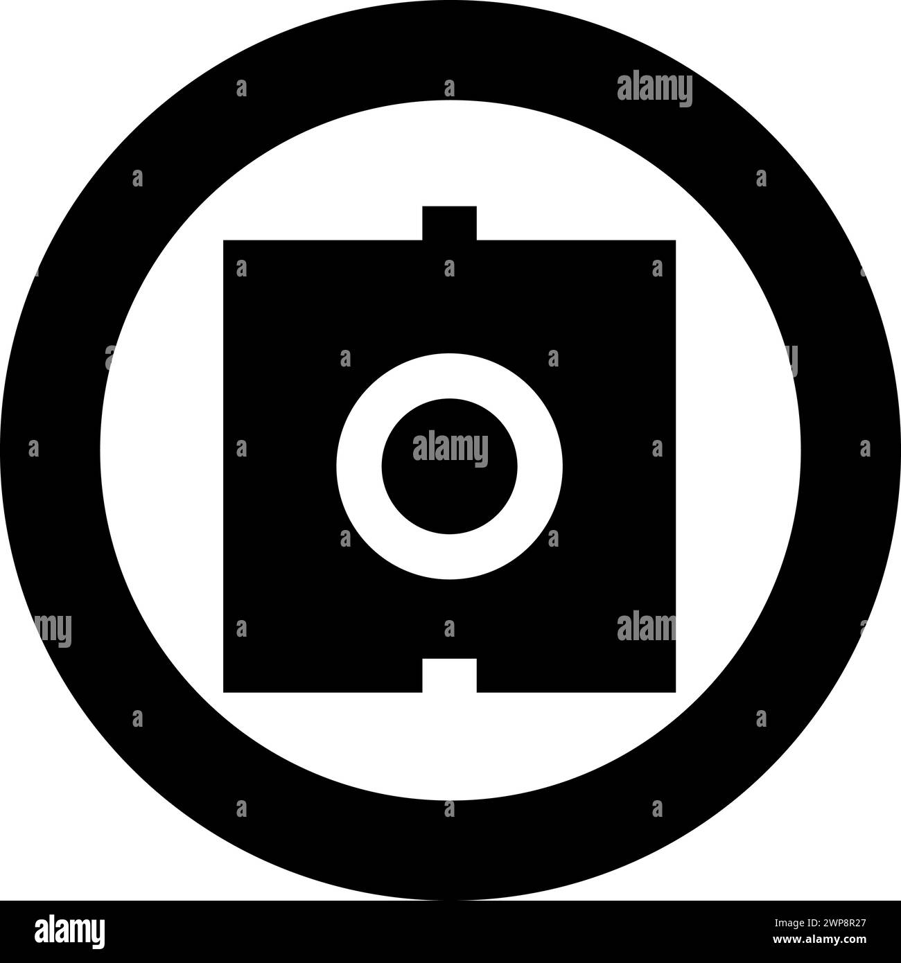 Optic connector port fiber cable laser beam icon in circle round black ...