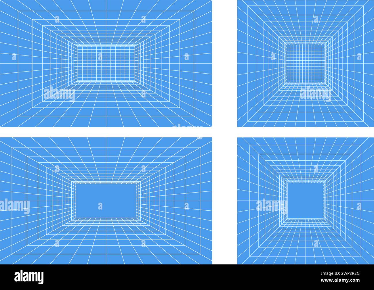 Set of grid room in perspective in 3d style. Indoor wireframe from ...