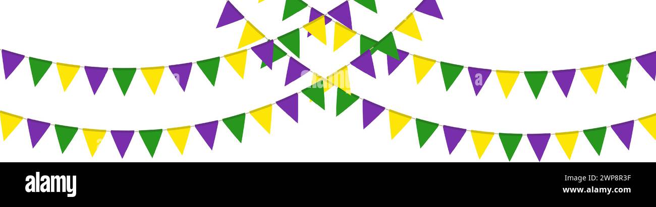 Mardi Gras traditional flag garland. Triangle pennants chain. Party ...