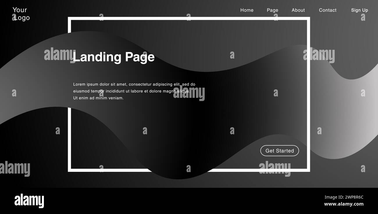 Minimalist landing page template. Abstract dark background with simple ...