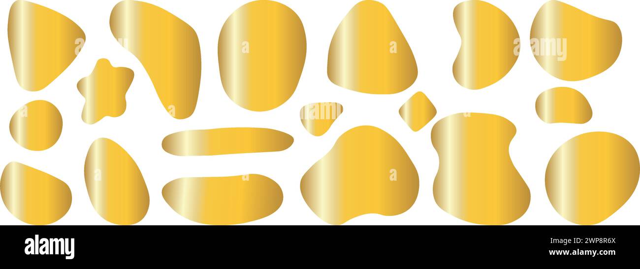 Set of gold organic shapes. liquid shapes, graphic design elements ...