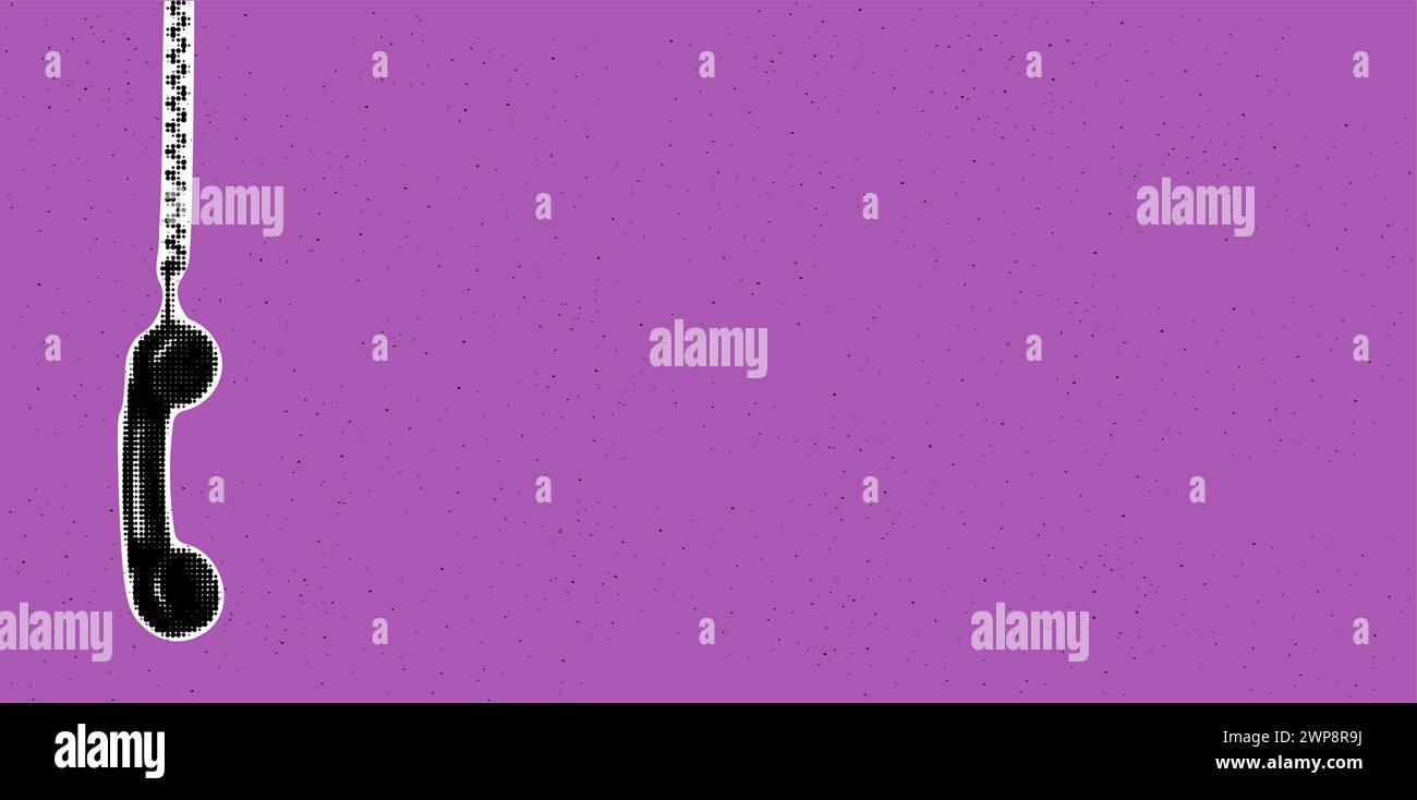 Halftone black hanging telephone receiver on purple background. Trendy ...