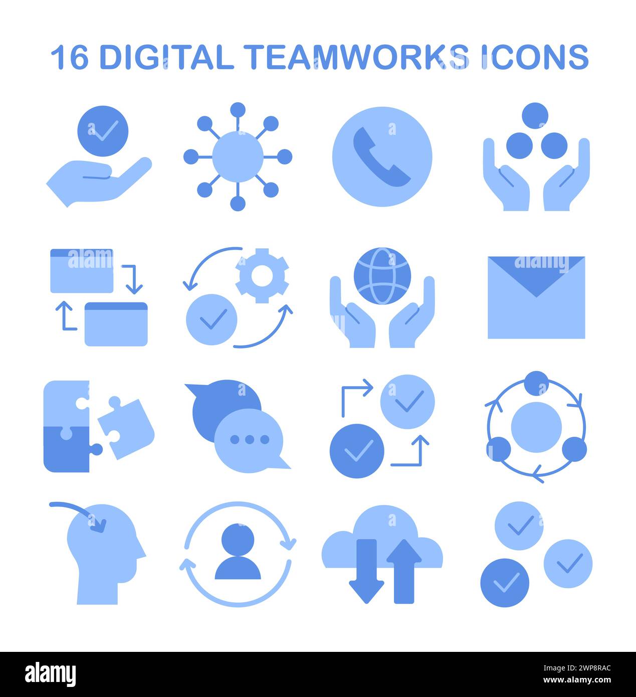 Digital Teamworks Icon Set. Essential collection for virtual collaboration and online project ...