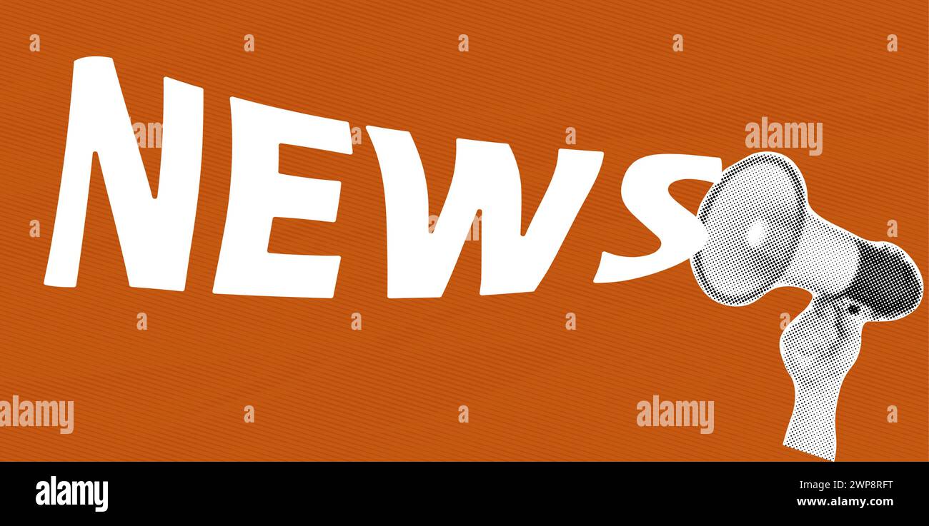 Hand holding megaphone with news lettering. Concept of creativity, mass ...