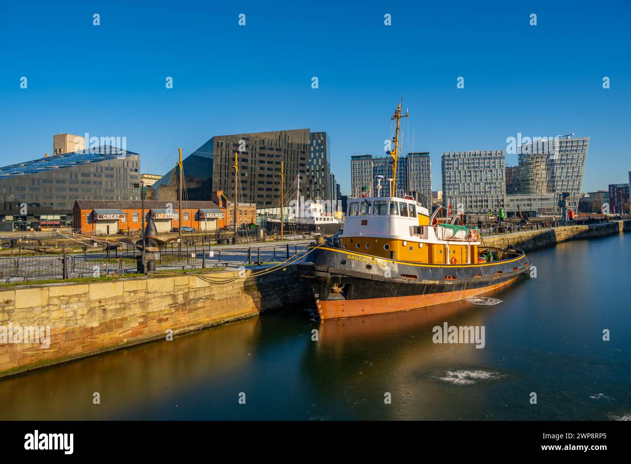 The tug Brocklebank moored in the Liverpool Maritime museum in the ...