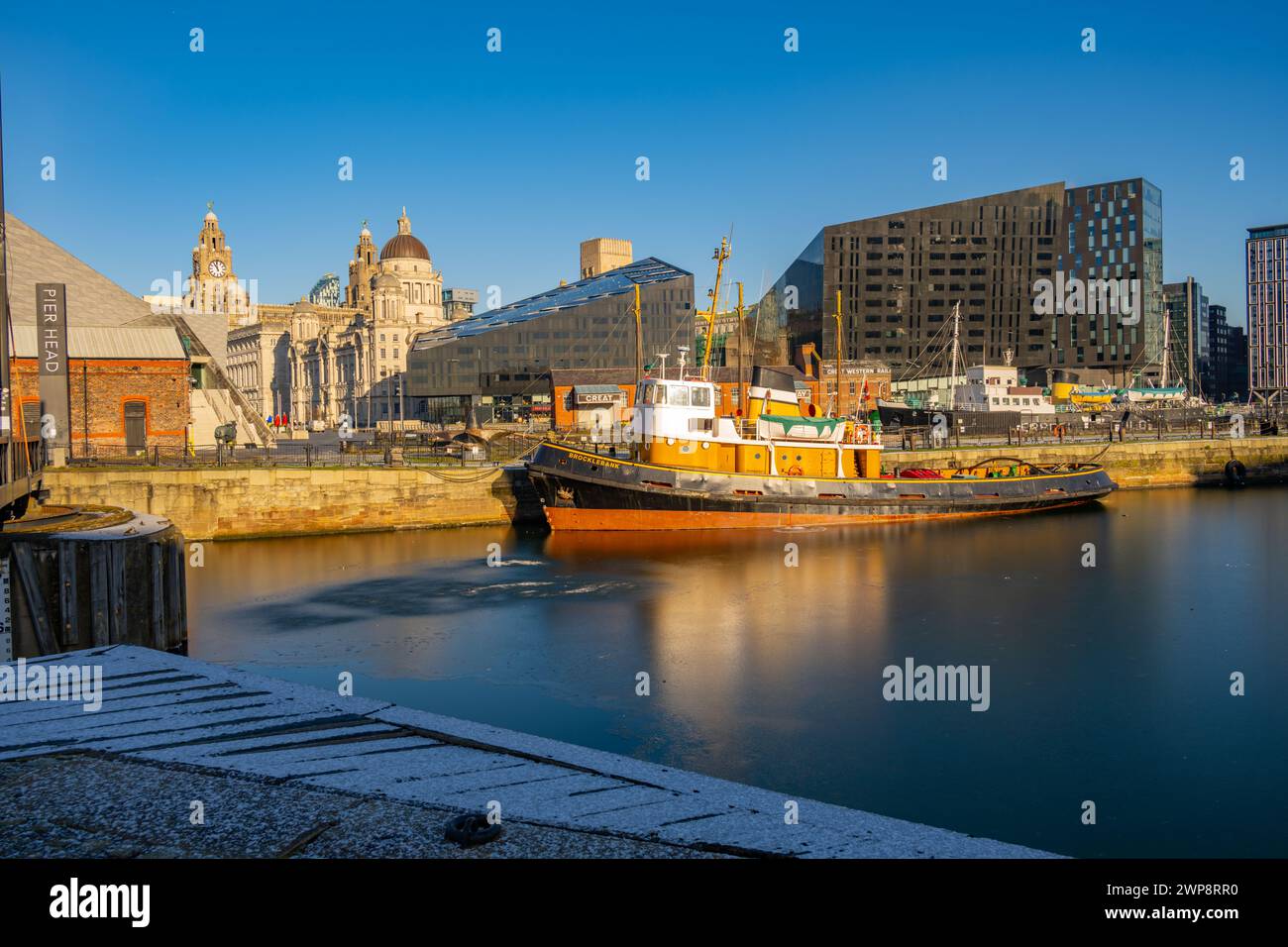 The tug Brocklebank moored in the Liverpool Maritime museum in the ...