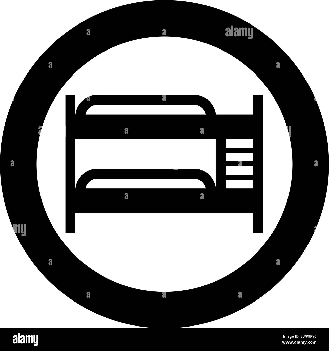 Double Tier Bunk Bed Icon In Circle Round Black Color Vector