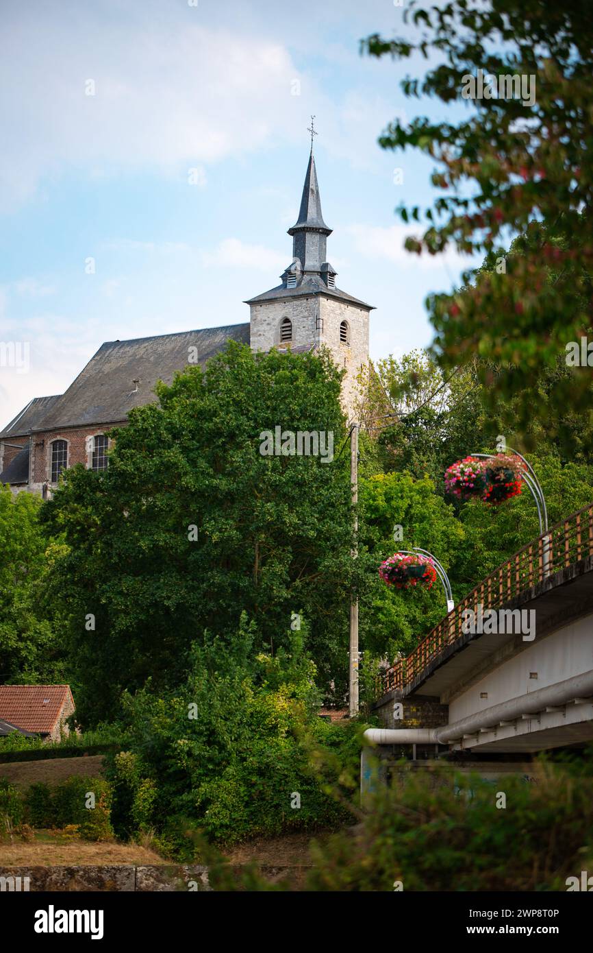 Church in small village Floreffe in Belgium. Summer with green ...