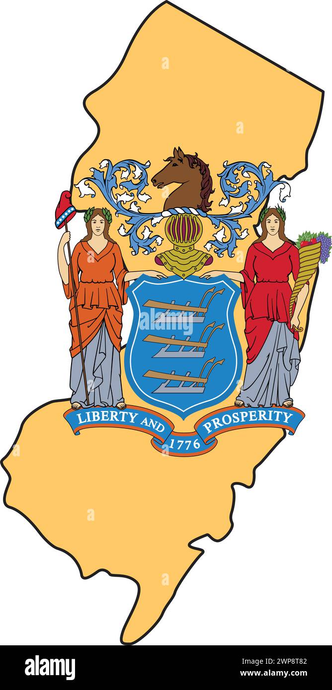 new jersey NJ state shape flag in map shape outline simplified USA ...