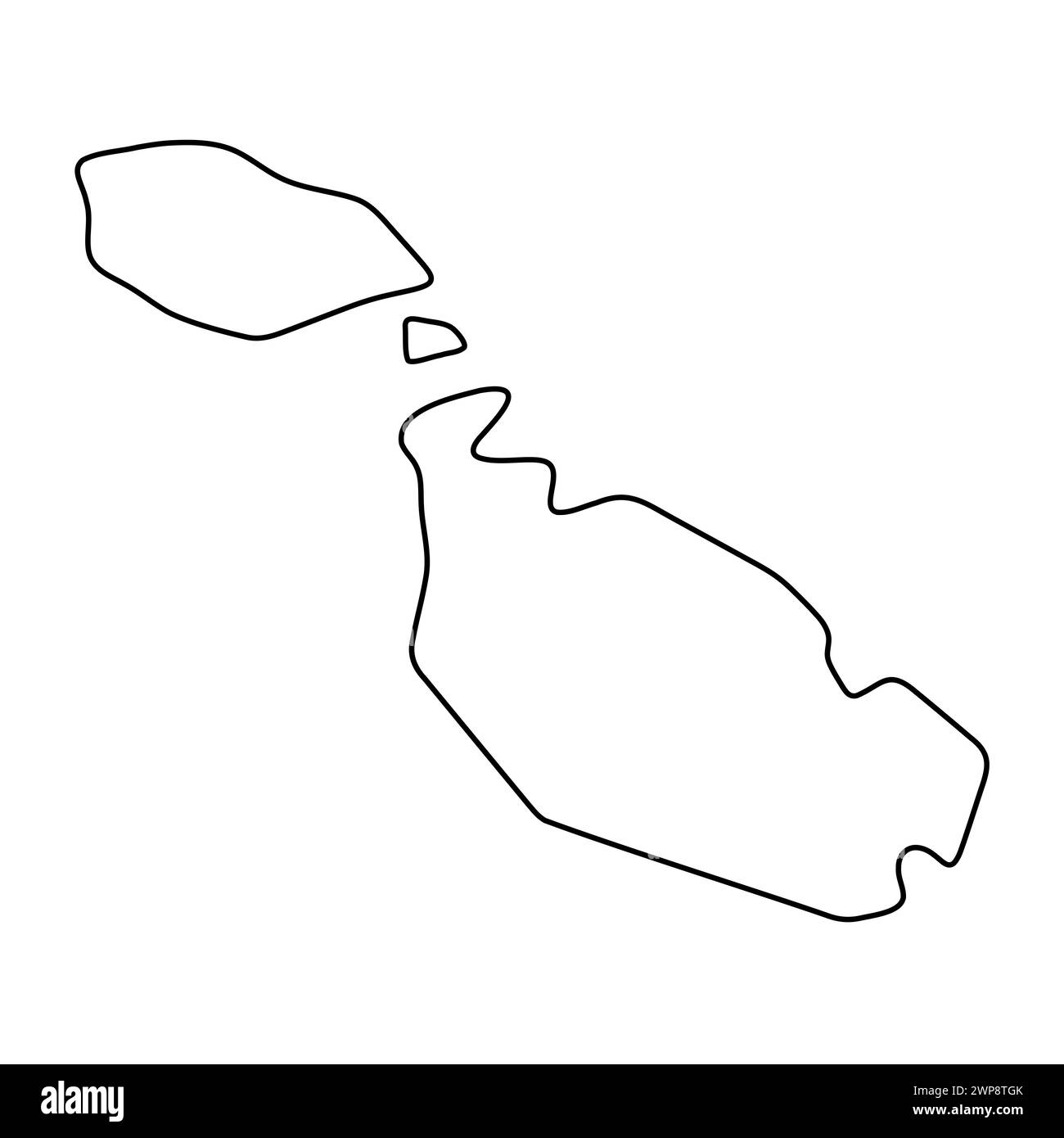 Malta Country Simplified Map Thin Black Outline Contour Simple Vector