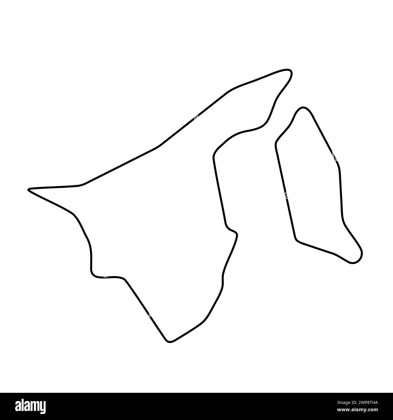 Brunei Country Simplified Map Thin Black Outline Contour Simple