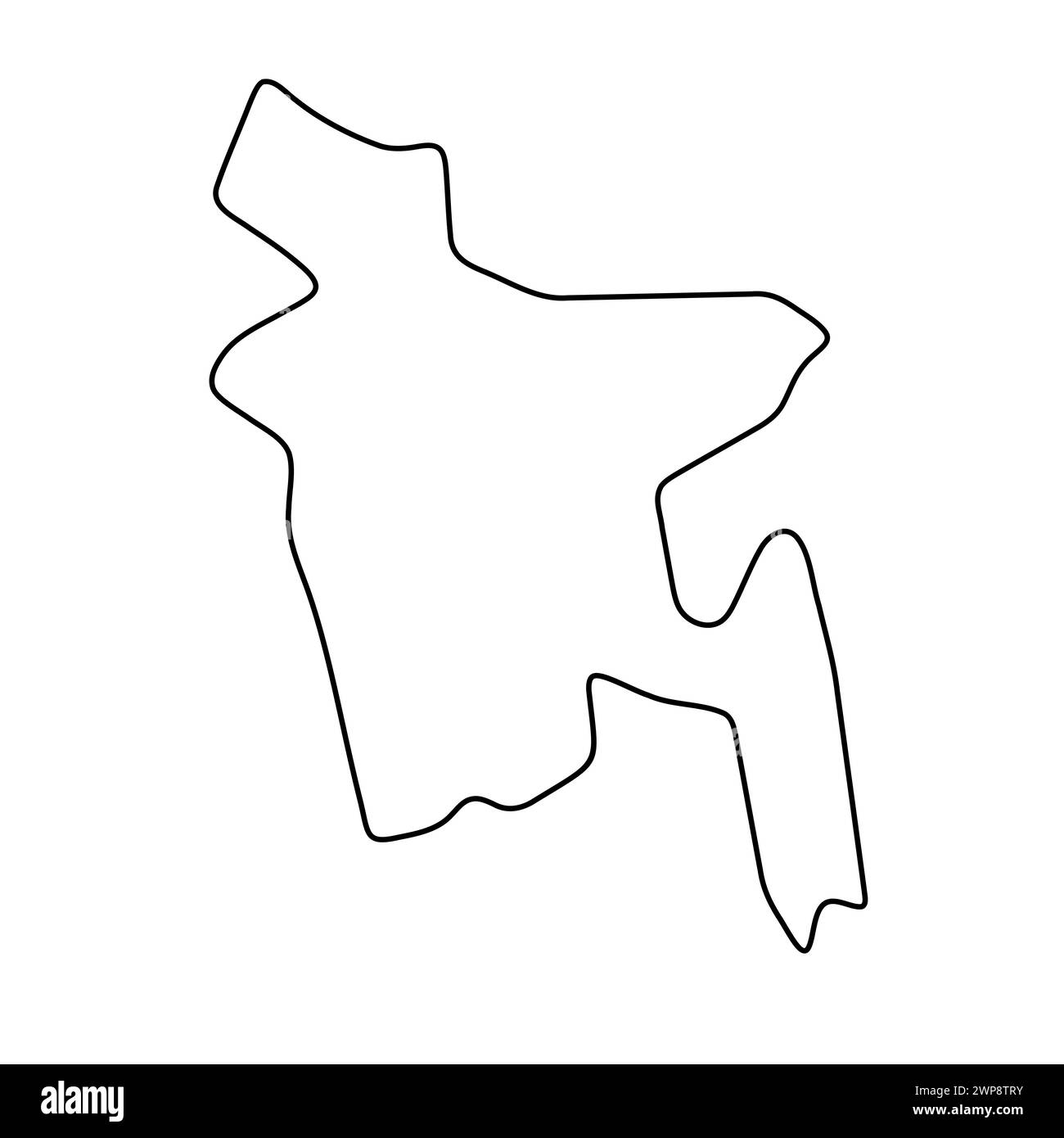 Bangladesh country simplified map. Thin black outline contour. Simple ...