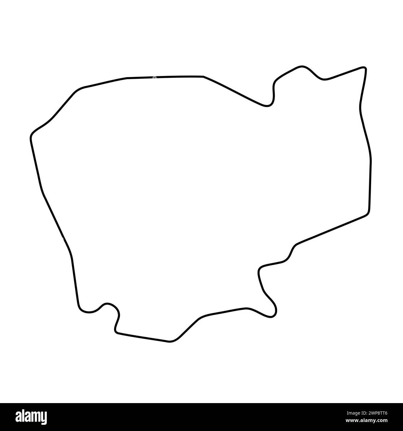 Cambodia Country Simplified Map Thin Black Outline Contour Simple