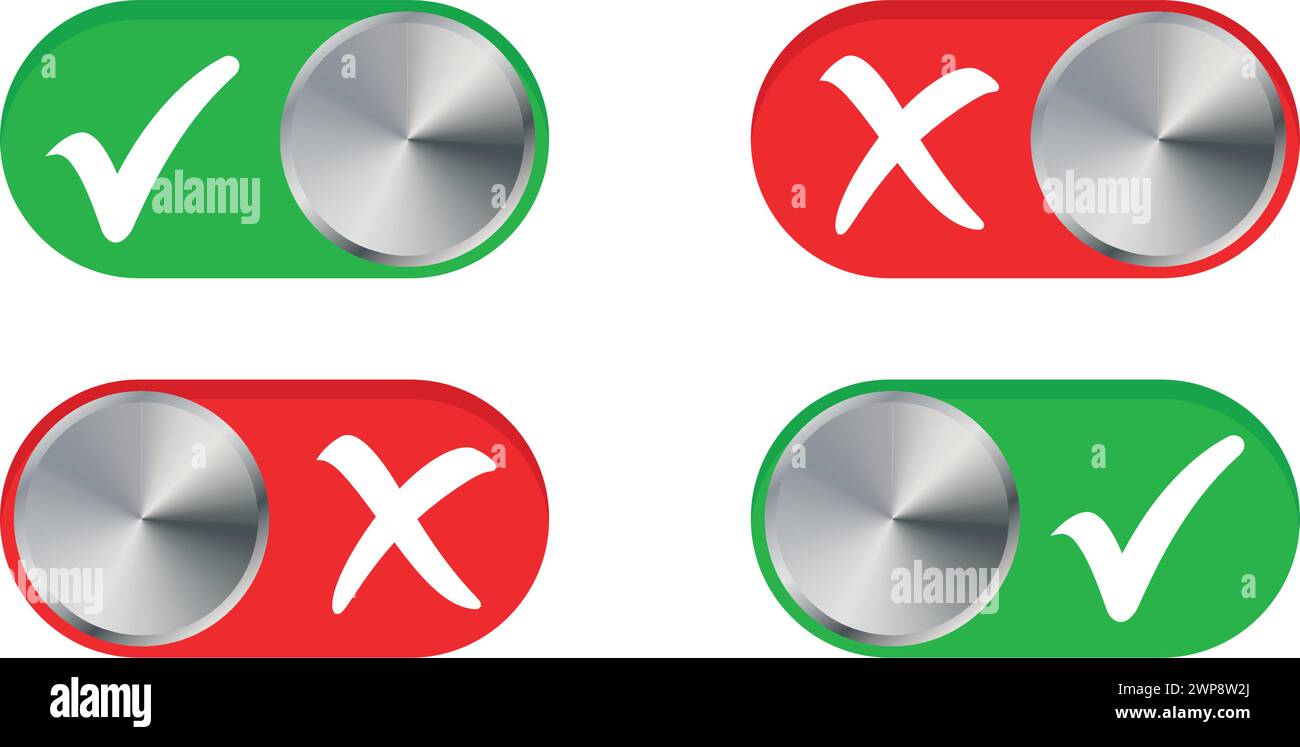 stylish green tick check mark and red cross mark toggle slider selector set for user interface ...
