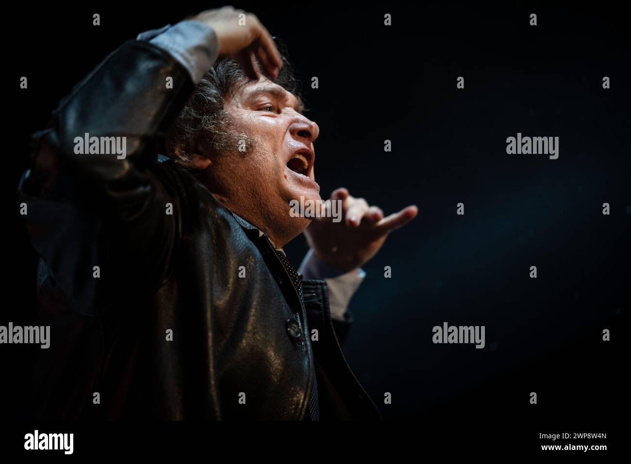Javier Milei speaks during his campaign closing ceremony for President ...