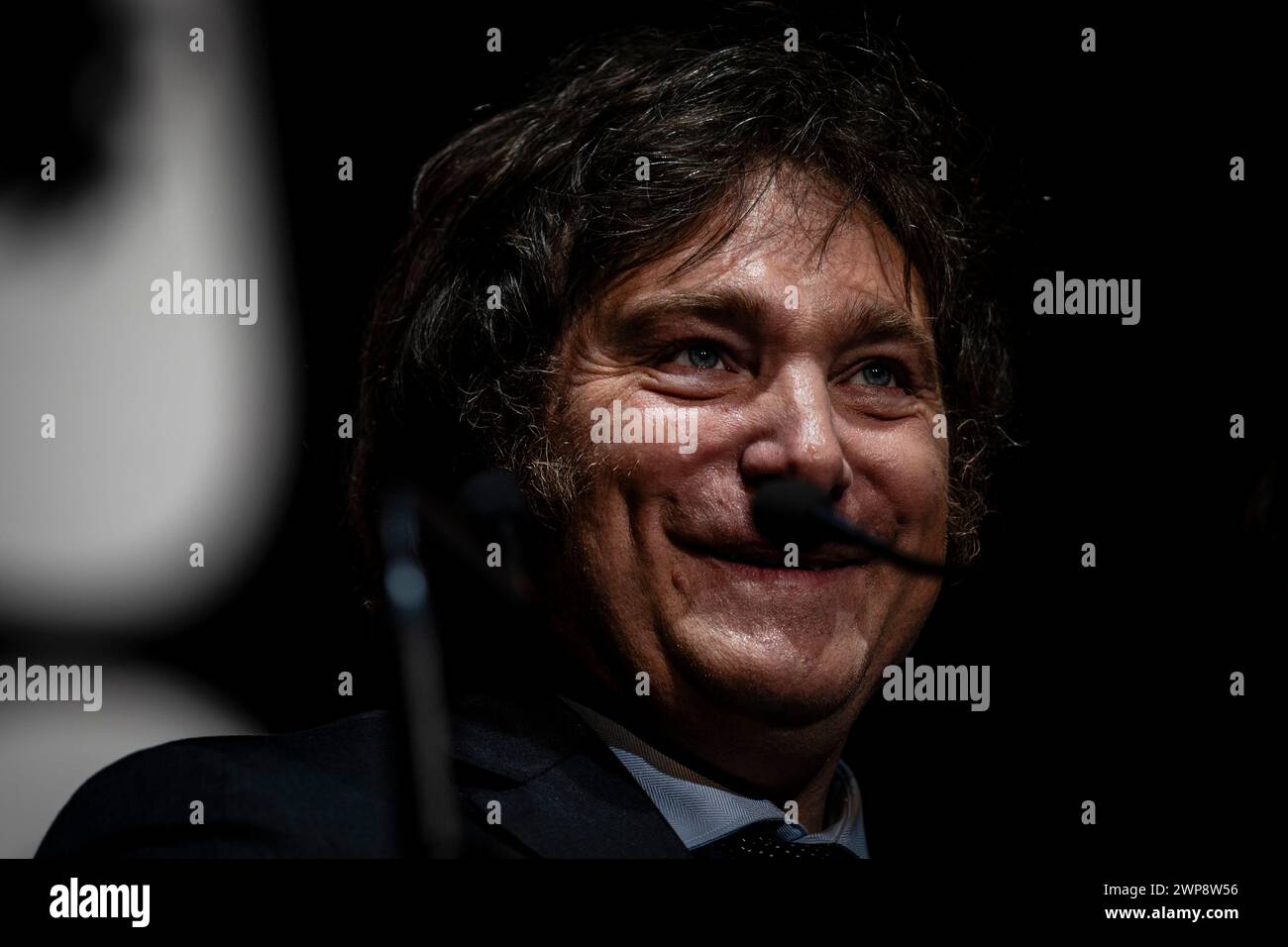 Javier Milei speaks during his campaign closing ceremony for President ...