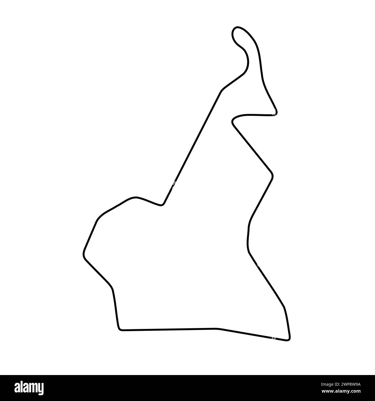 Cameroon Country Simplified Map Thin Black Outline Contour Simple