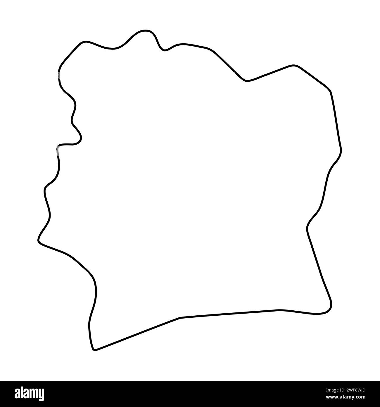 Ivory Coast Country Simplified Map Thin Black Outline Contour Simple