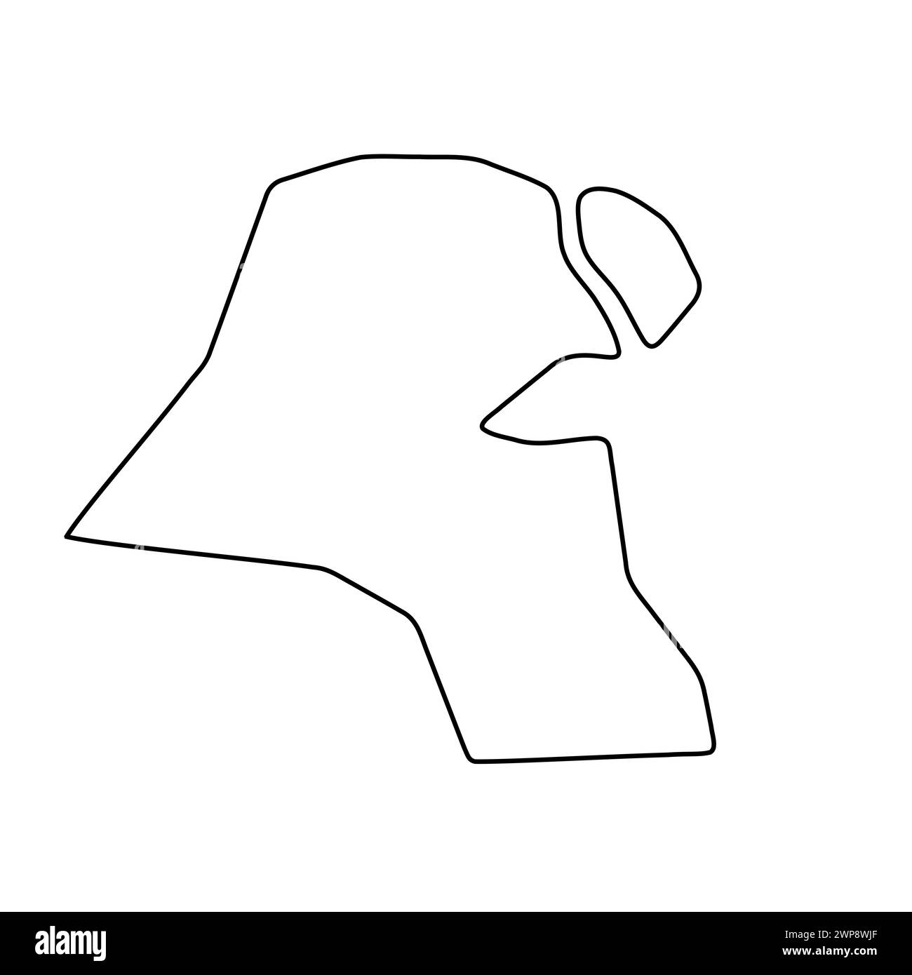 Kuwait Country Simplified Map Thin Black Outline Contour Simple