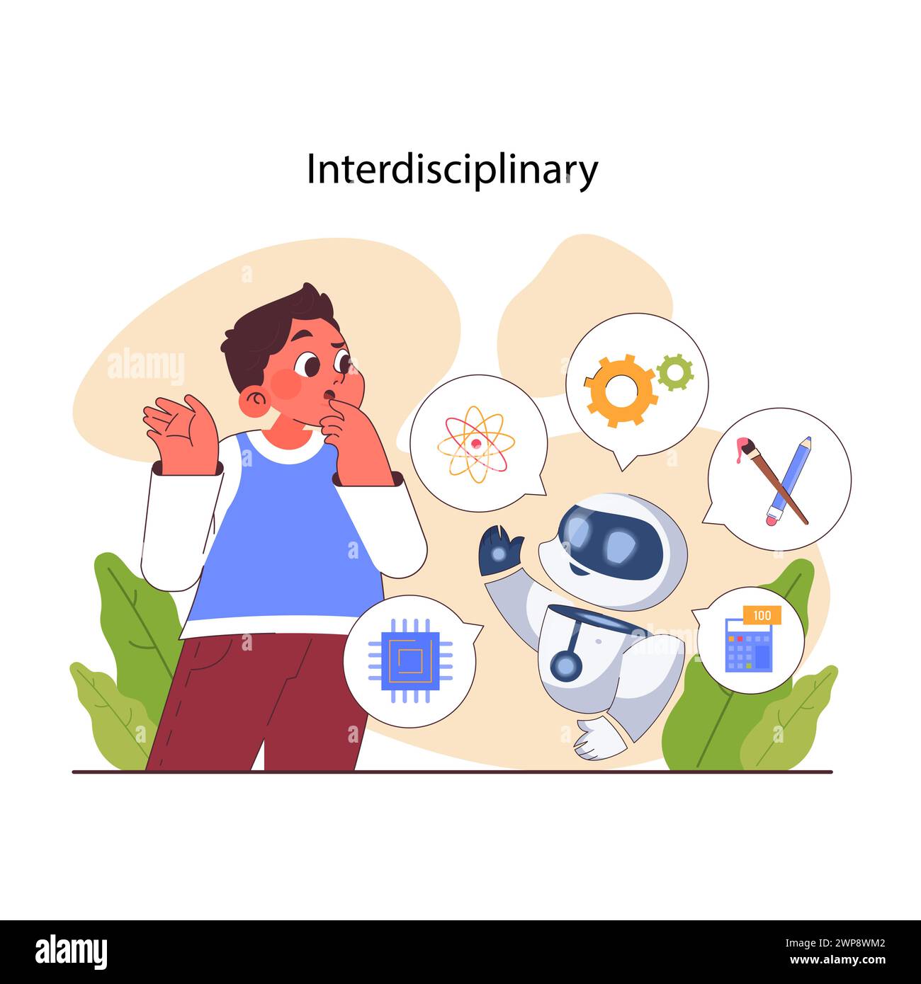 STEAM education. Schoolers gaining knowledge about technologies, science, mathematics and art ...