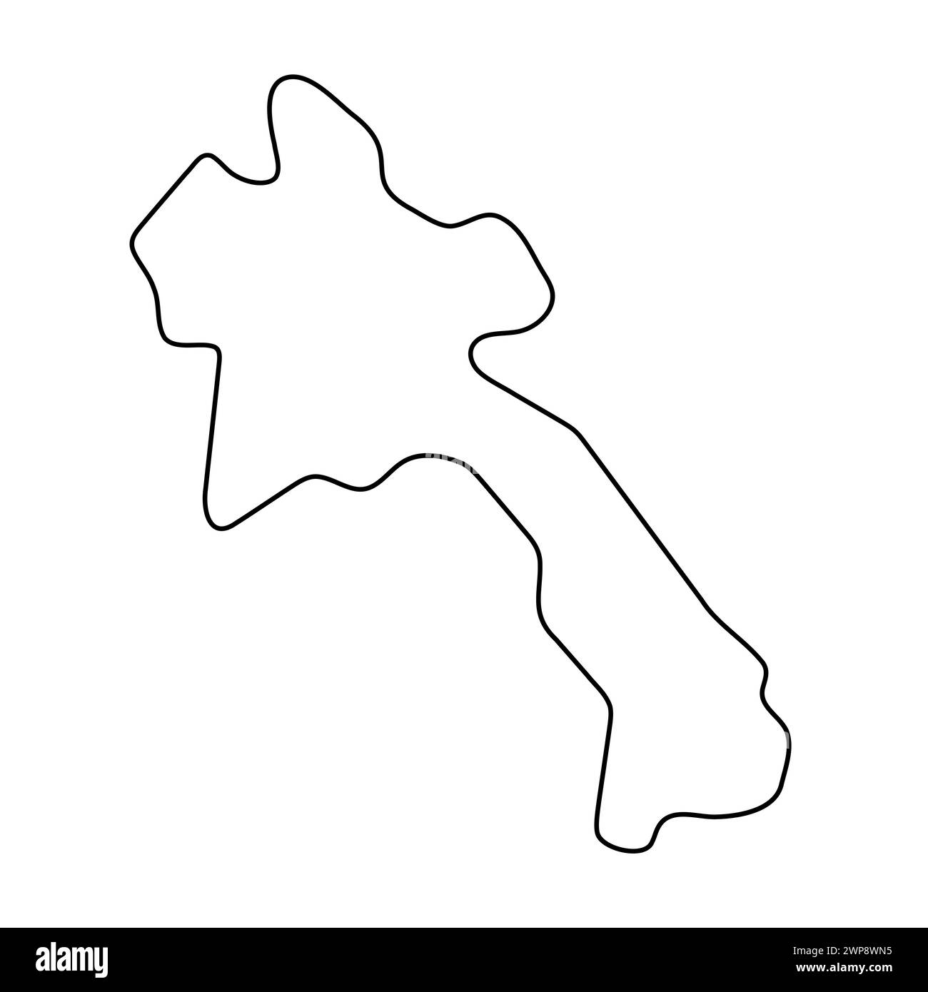Laos country simplified map. Thin black outline contour. Simple vector ... Laos country simplified map. Thin black outline contour. Simple vector ...