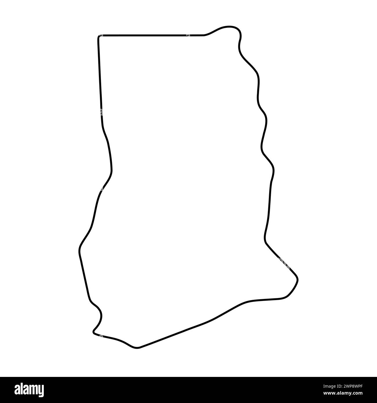 Ghana Country Simplified Map Thin Black Outline Contour Simple Vector