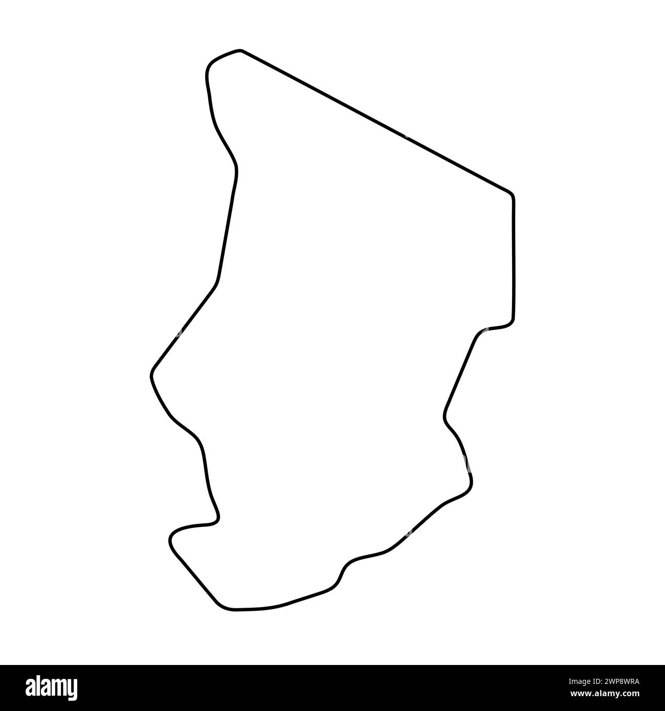 Chad Country Simplified Map Thin Black Outline Contour Simple Vector
