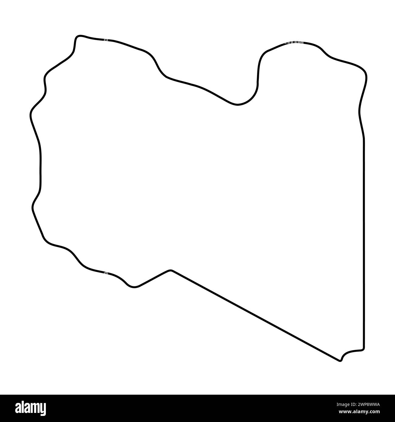 Libya Country Simplified Map Thin Black Outline Contour Simple Vector