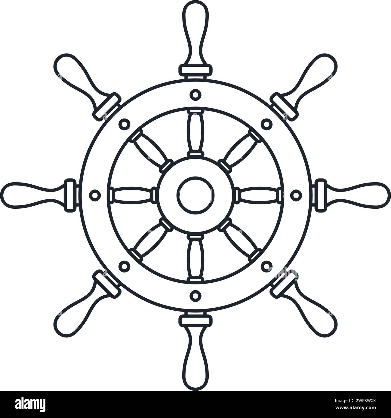 classic old ship helm nautical steering wheel icon symbol vector line ...