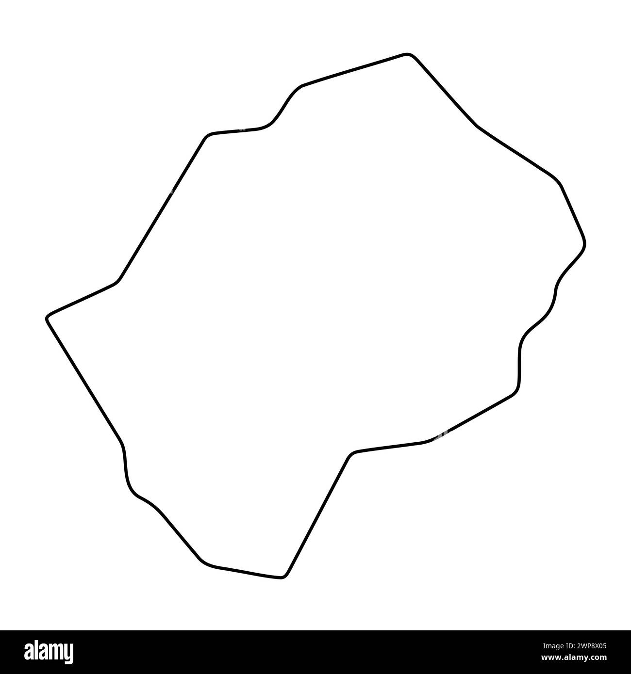 Lesotho Country Simplified Map Thin Black Outline Contour Simple