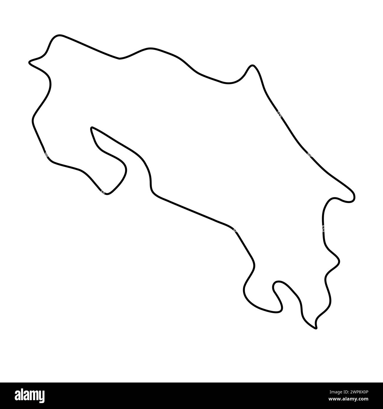 Costa Rica country simplified map. Thin black outline contour. Simple ...