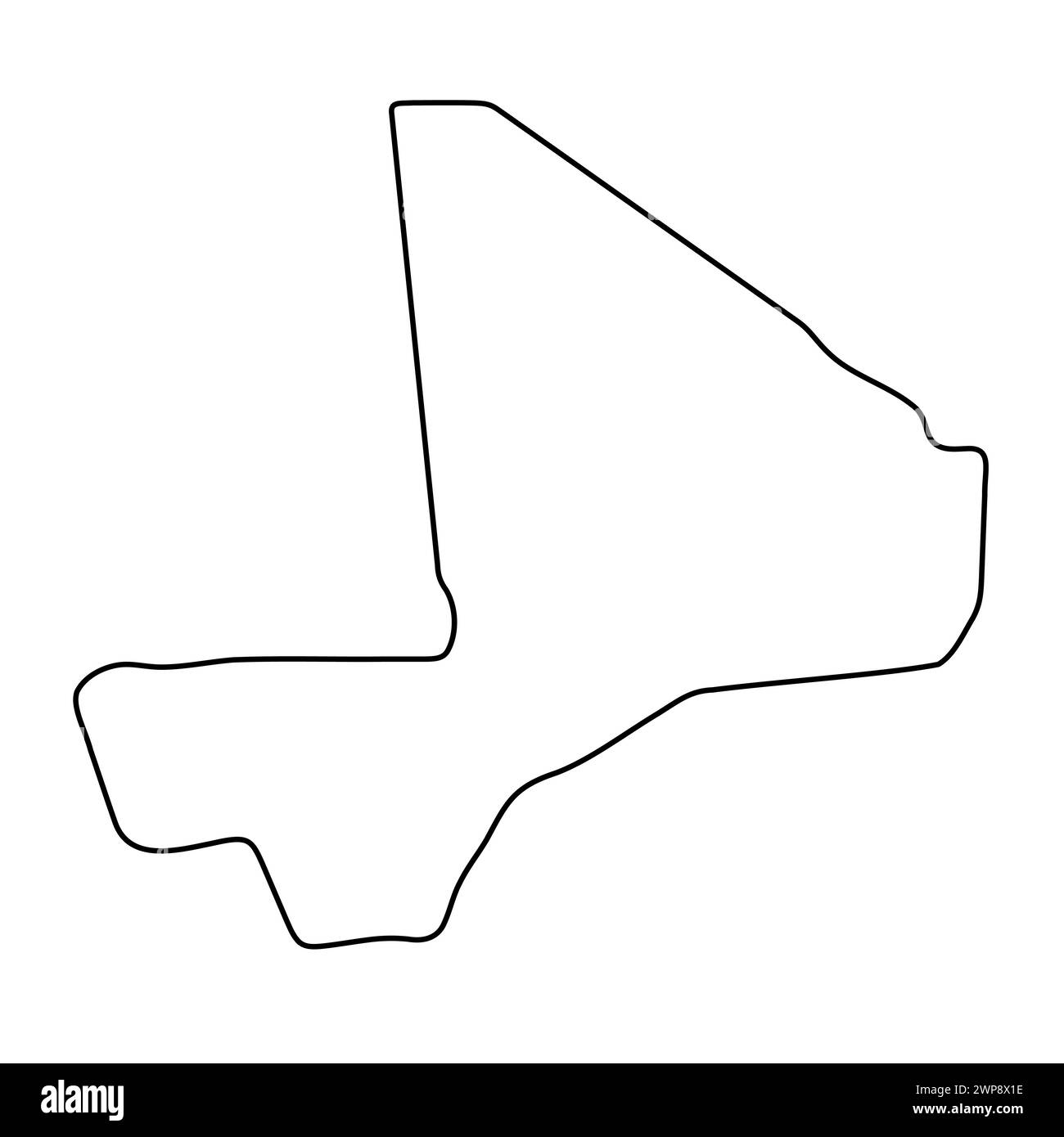 Mali Country Simplified Map Thin Black Outline Contour Simple Vector