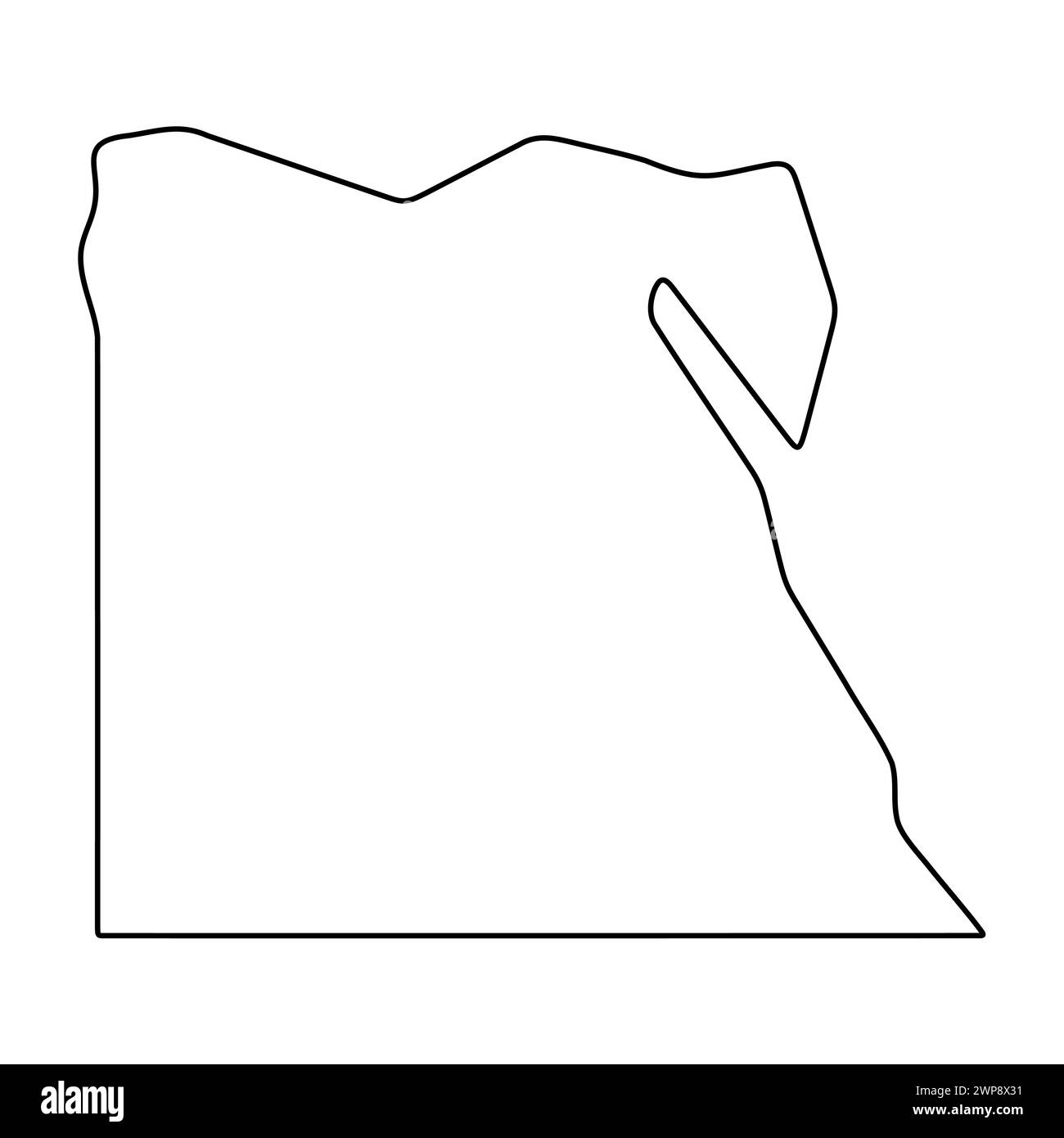 Egypt country simplified map. Thin black outline contour. Simple vector ...