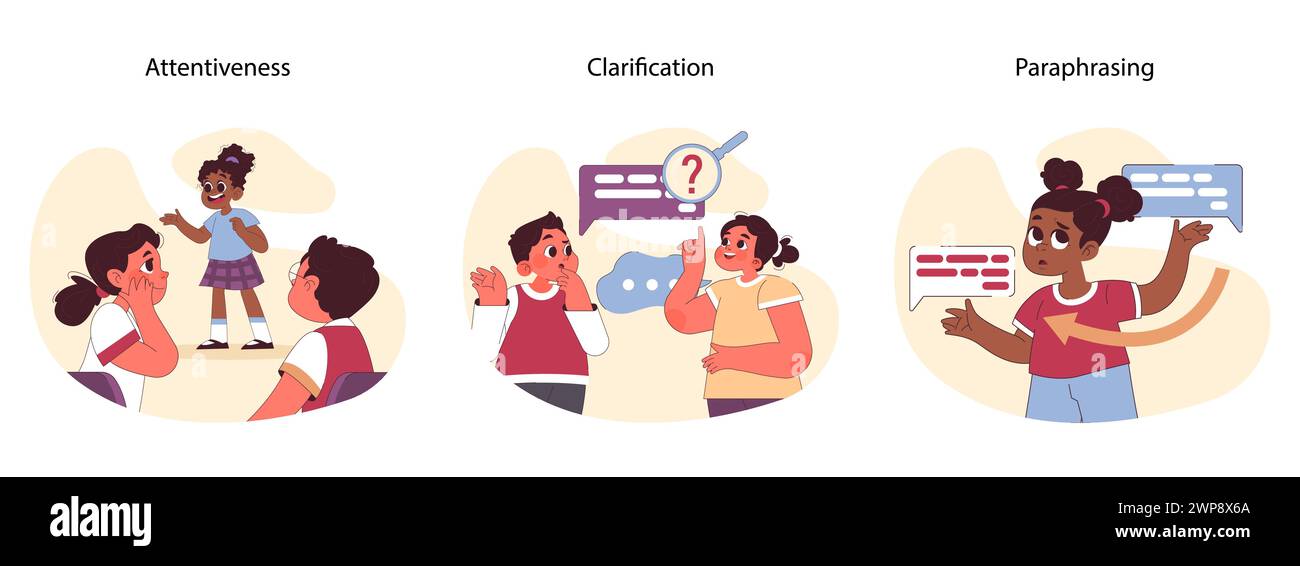 Active listening set. Child practices communication skills ...