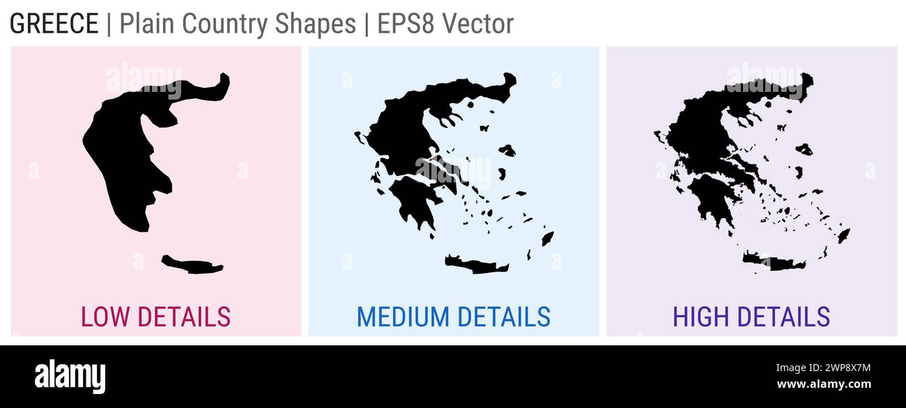 Greece - plain country shape. Low, medium and high detailed maps of ...
