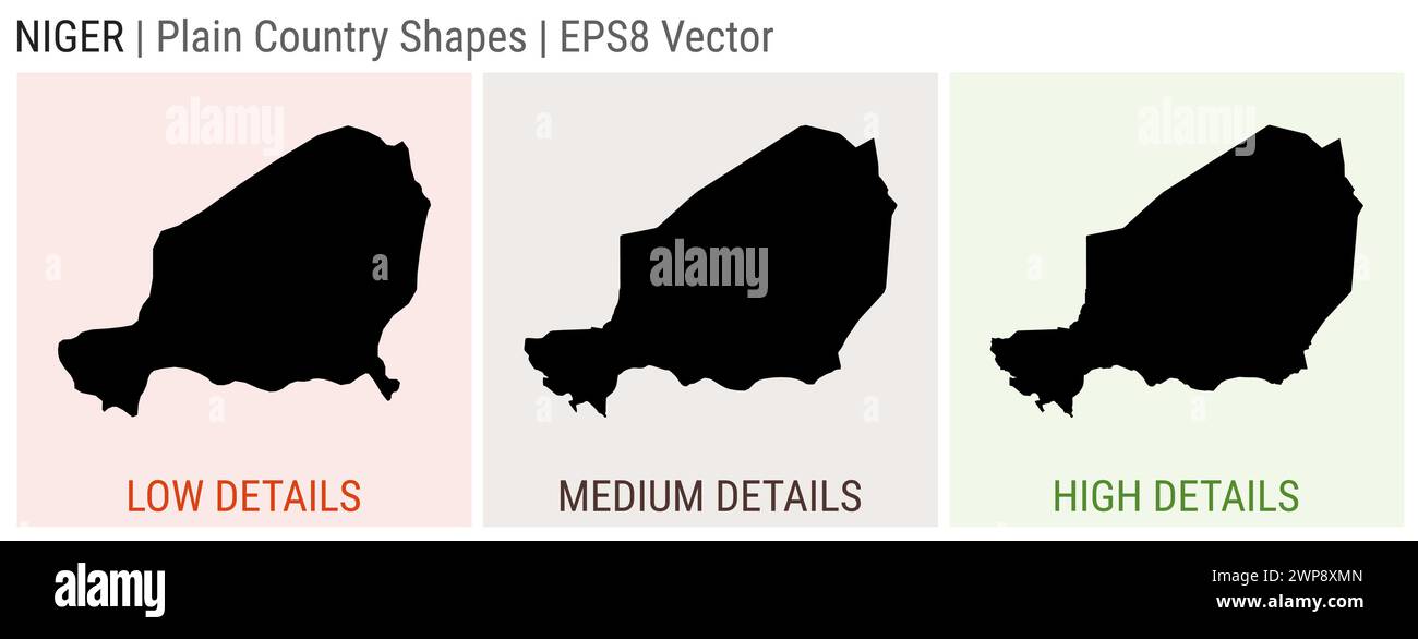 Niger - plain country shape. Low, medium and high detailed maps of ...