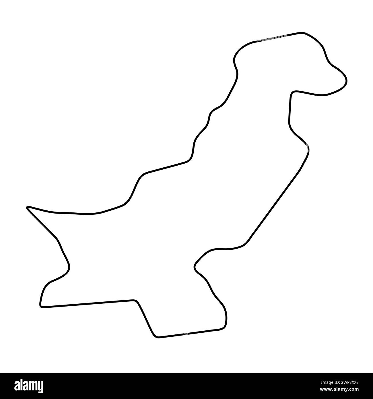 Pakistan Country Simplified Map Thin Black Outline Contour Simple