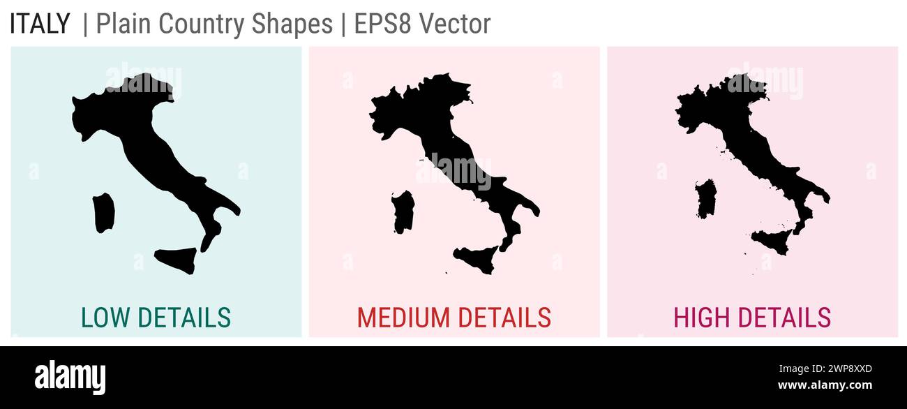 Italy - plain country shape. Low, medium and high detailed maps of ...