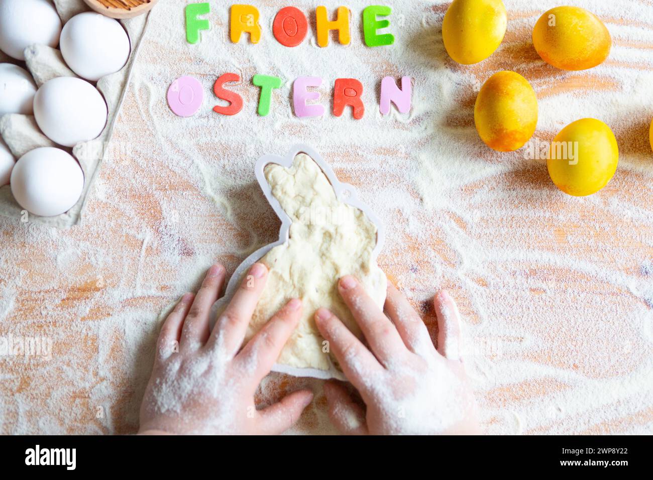 3 March 2024: Baking at Easter concept, baking ingredients such as ...