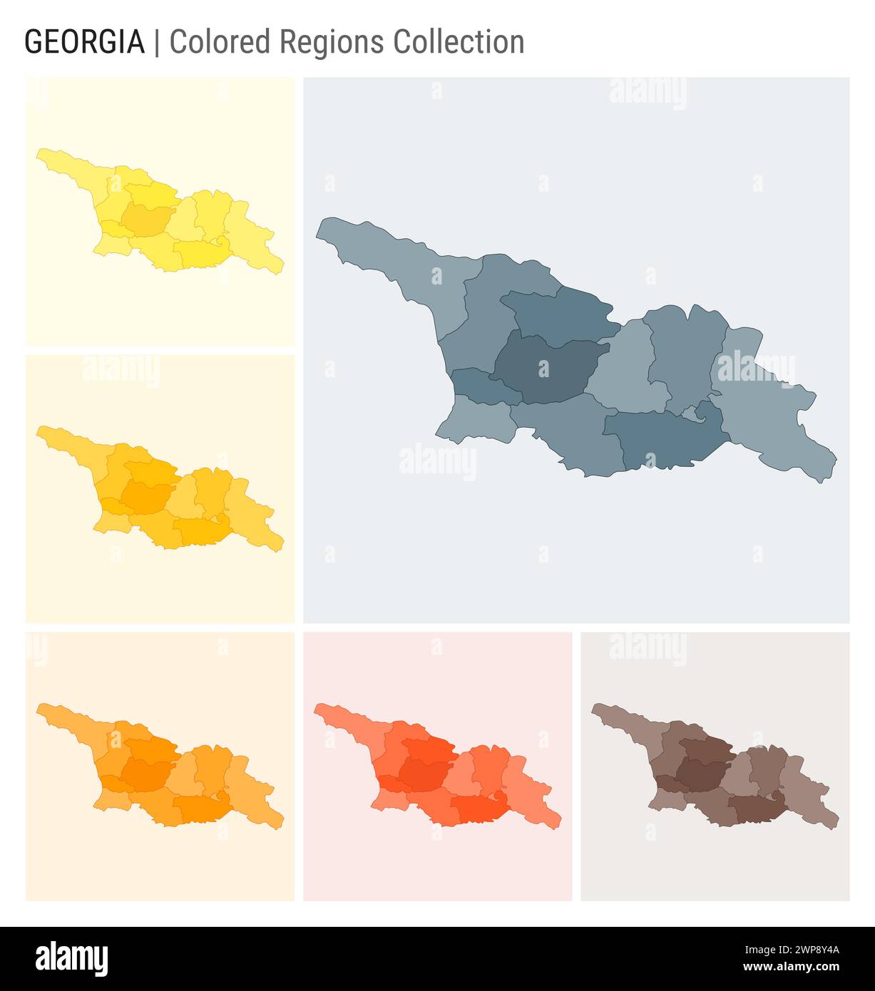 Georgia map collection. Country shape with colored regions. Blue Grey ...